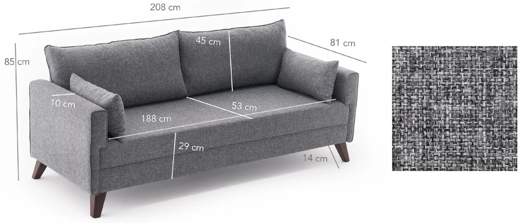 Hanah Home Třímístná pohovka BELLA šedá 208 cm 825BLC1499