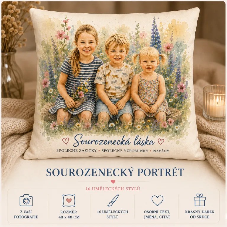 Personalizovaný polštář z fotografie – umělecký portrét 45 × 45 cm Styl portrétu:: Perokresba