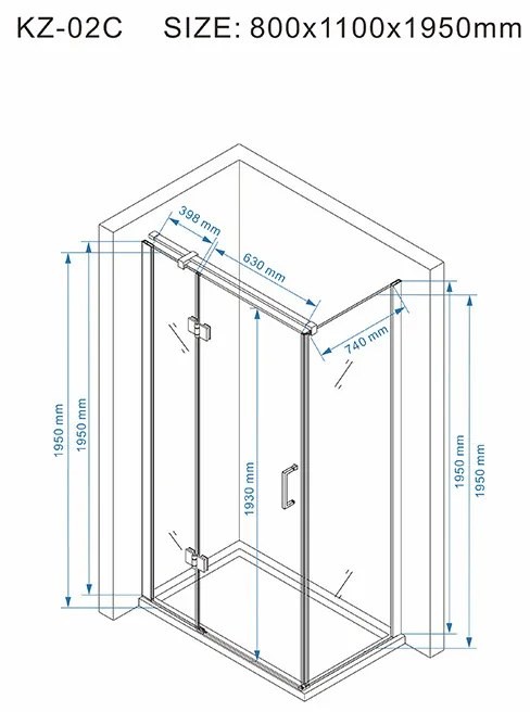 BPS-koupelny Obdélníkový sprchový kout HYD-OK02C 110x80 černý/transparent - bez vaničky