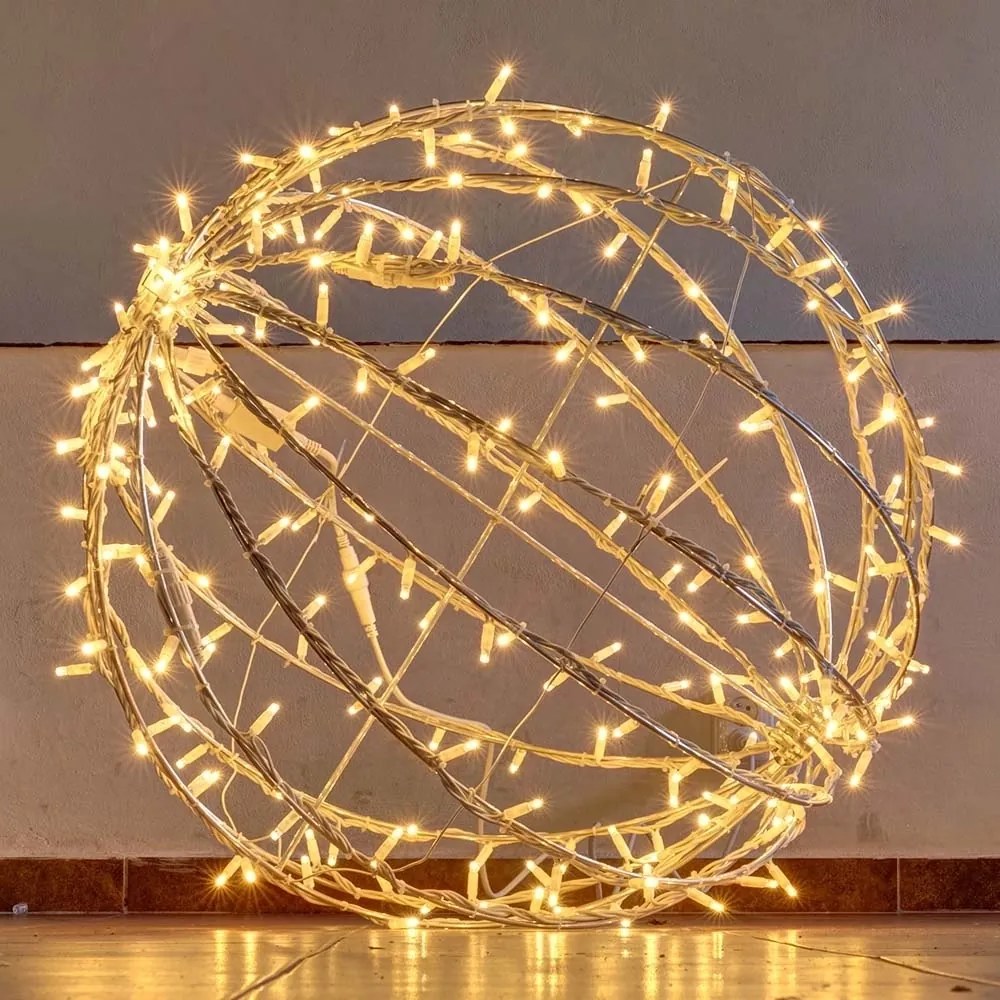 Easy fix 3D LED svítící koule, skládací, pr. 80 cm, teple bílá, bílý kabel, IP67, hliník
