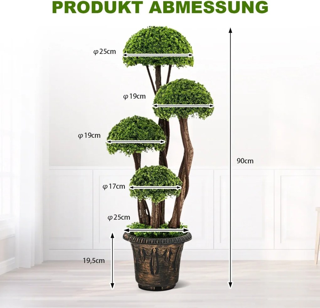 Costway Artificial Topiary Tree z cedrového dřeva dekorativní umělý strom 90 cm