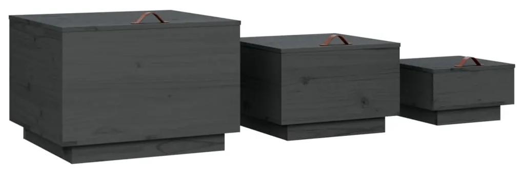 Úložné boxy s víkem 3 ks šedé masivní borové dřevo - Default Title