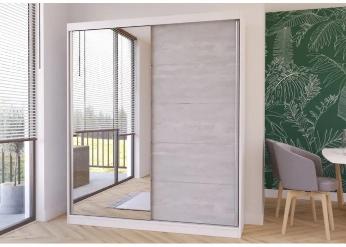 Šatní skříň s posuvnými dveřmi BAIRA - bílá / beton