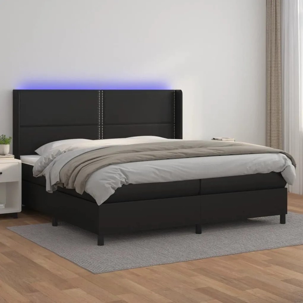 Box spring postel s matrací a LED černá 200x200 cm umělá kůže 3139343
