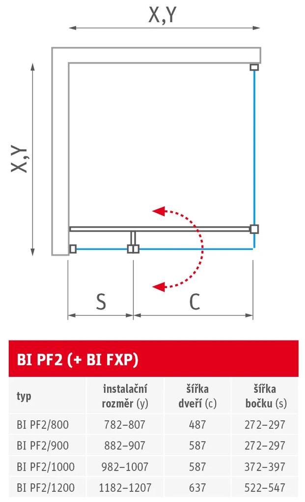 Roth Čtvercový nebo obdélníkový sprchový kout BI PF2+BI FXP Varianta: šířka dveří: 120 cm, šířka pevné stěny: 90 cm - (BI PF2/1200_BI FXP/900_Black), Barva profilů a typ výplně: profily: černá (elox), výplň: transparent