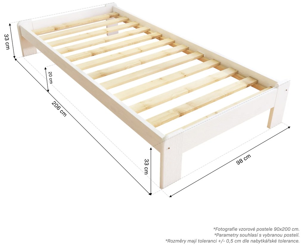 Maxi Postel z masivu Adam 90 x 200 cm - barva Borovice + matrace SUPERFLEX