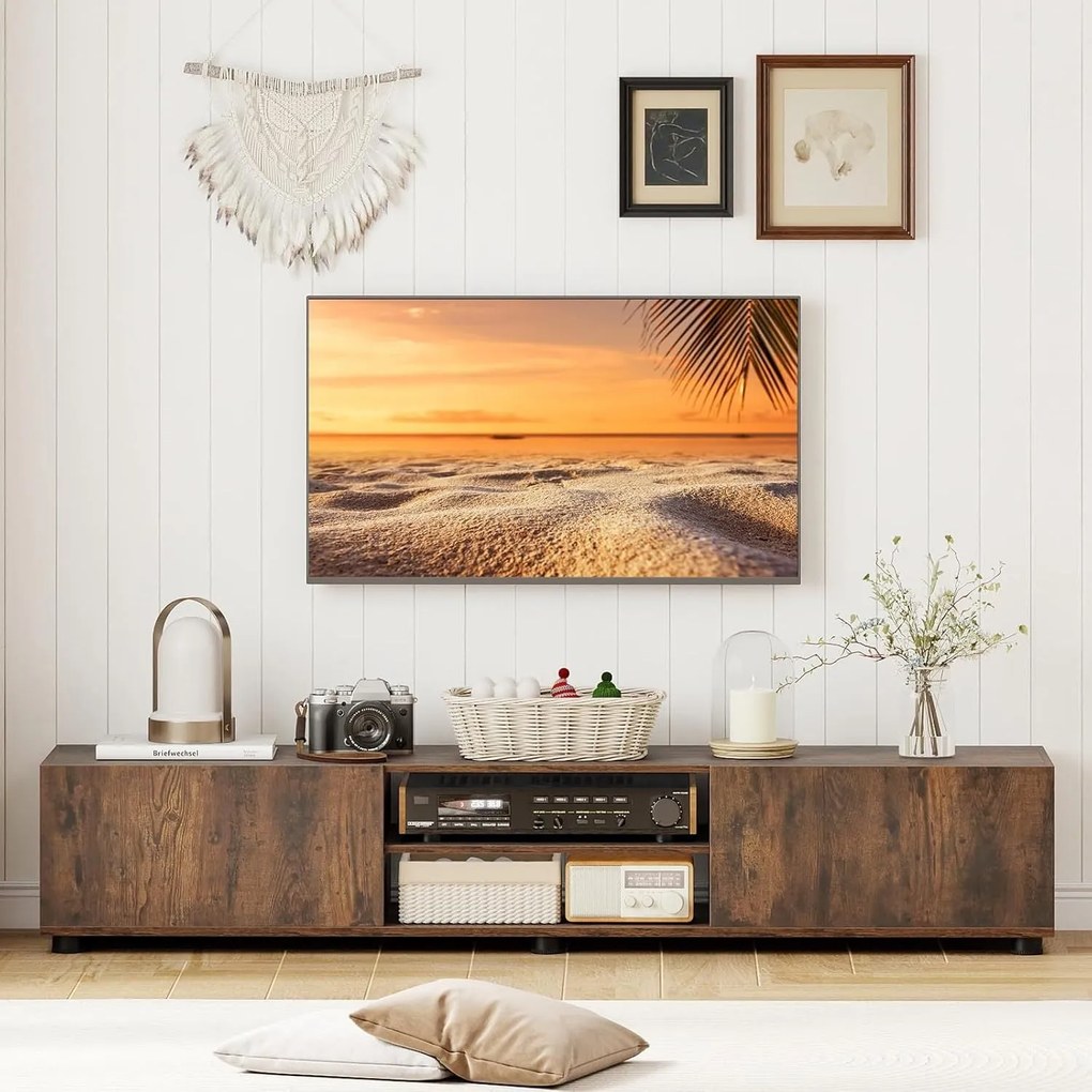 Costway TV skříň TV komoda pro televizory do 70 palce TV s 2 dvířky rustikálně