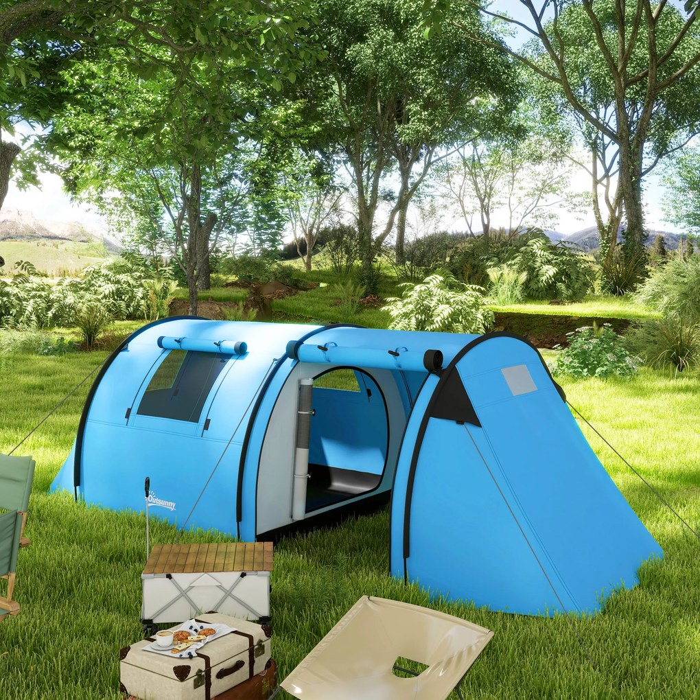 Outsunny rodinný stan pro 3 osoby — skládací, lehký stan s dveřmi, okny a háčkem, přepravní vak, voděodolnost 3000 mm vodního sloupce, 470 x 220 x 15…