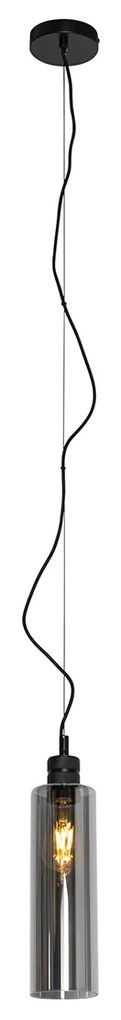 Moderní závěsná lampa černá s kouřovým sklem - Stavelot