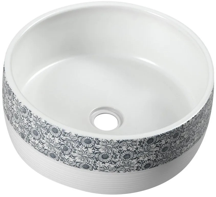 Sapho, PRIORI keramické umyvadlo, průměr 41 cm, 15 cm, barva bílá s modrou malbou, PI027