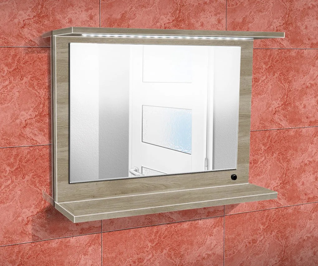 Nabytekmorava Závěsná koupelnová skříňka se zrcadlem K12 barva skříňky: dub stříbrný, barva dvířek: dub stříbrný lamino