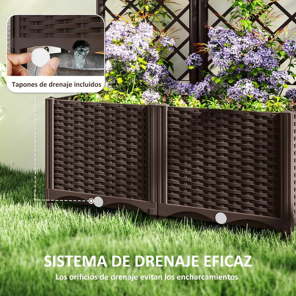Outsunny Velký venkovní květináč s mřížkou a drenážními otvory pro popínavé rostliny, stojan pro zahradu, terasu 80x40x135 cm Hnědý