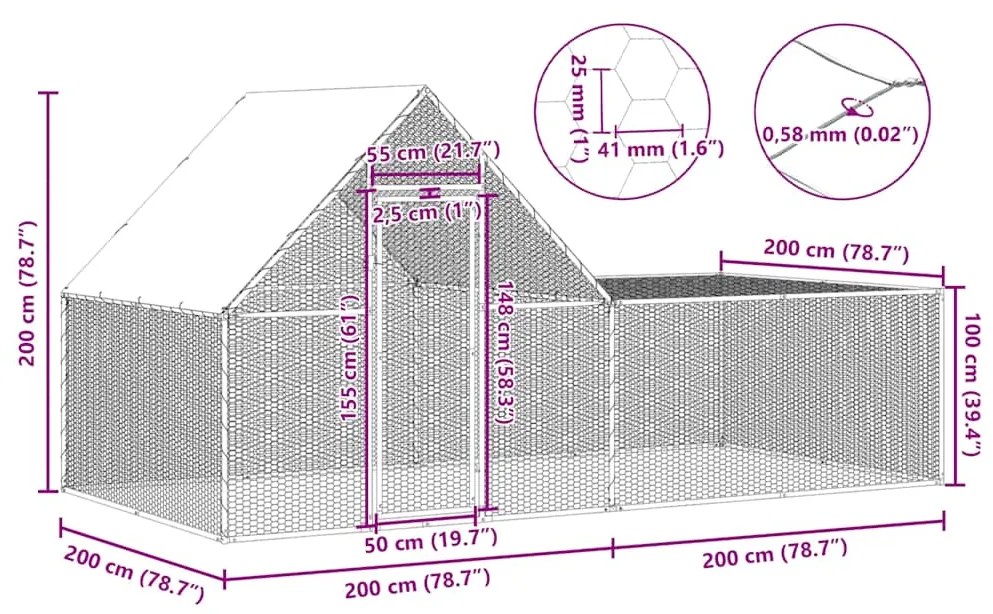 vidaXL Marketos Klec pro kuřata 4 x 2 x 2 m pozinkovaná ocel
