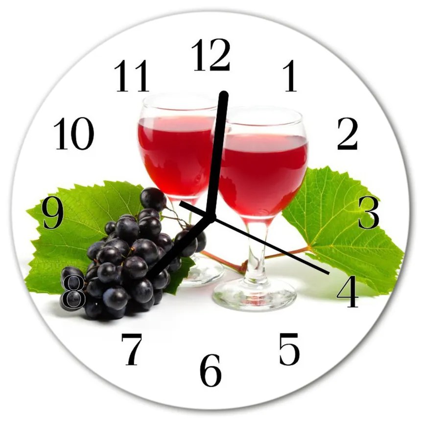 Skleněné hodiny kulaté Hrozny pro víno fi 30 cm