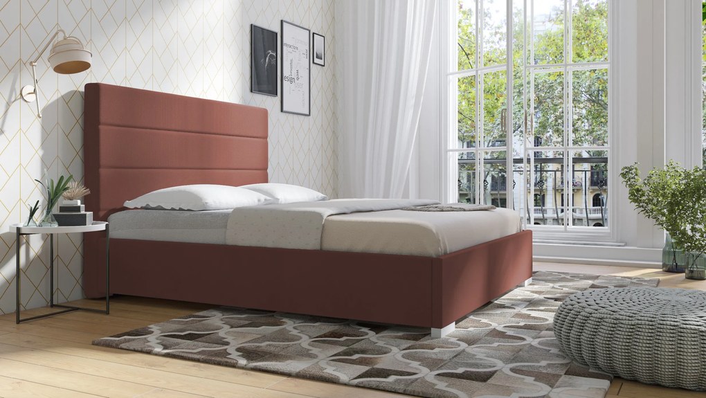 Eka Čalouněná postel Coral - Kronos 160x200 cm Barva látky: Olivová (Kronos 17), Úložný prostor: S kovovým rámem úložného prostoru