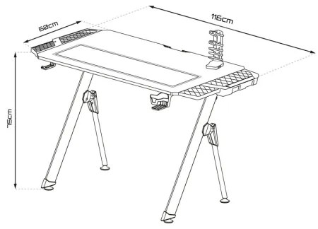 Herní stůl FALCON s LED RGB podsvícením 116x60 cm černá