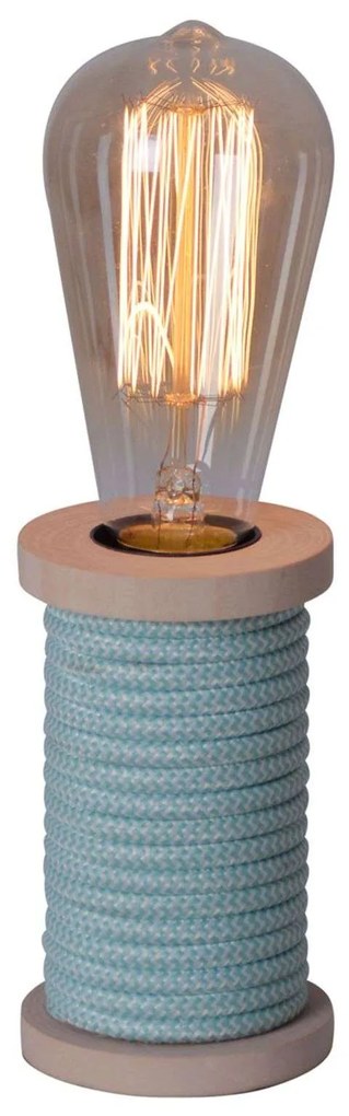 Stolní lampa Max s dřevěnou nohou modrá