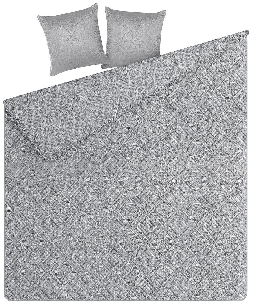 Sada embosovaného přehozu na postel s polštáři 140 x 210 cm šedá ALAMUT Beliani