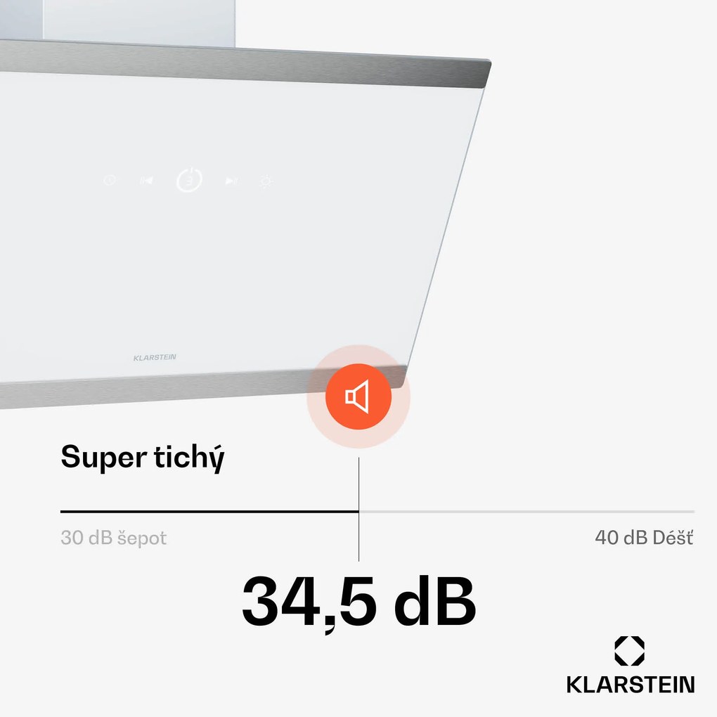 Klarstein FlashLine digestoř, A++, 578 m³/h, 3 úrovně, dotyková, tichá, LED, odsávání/recirkulace, 100 W