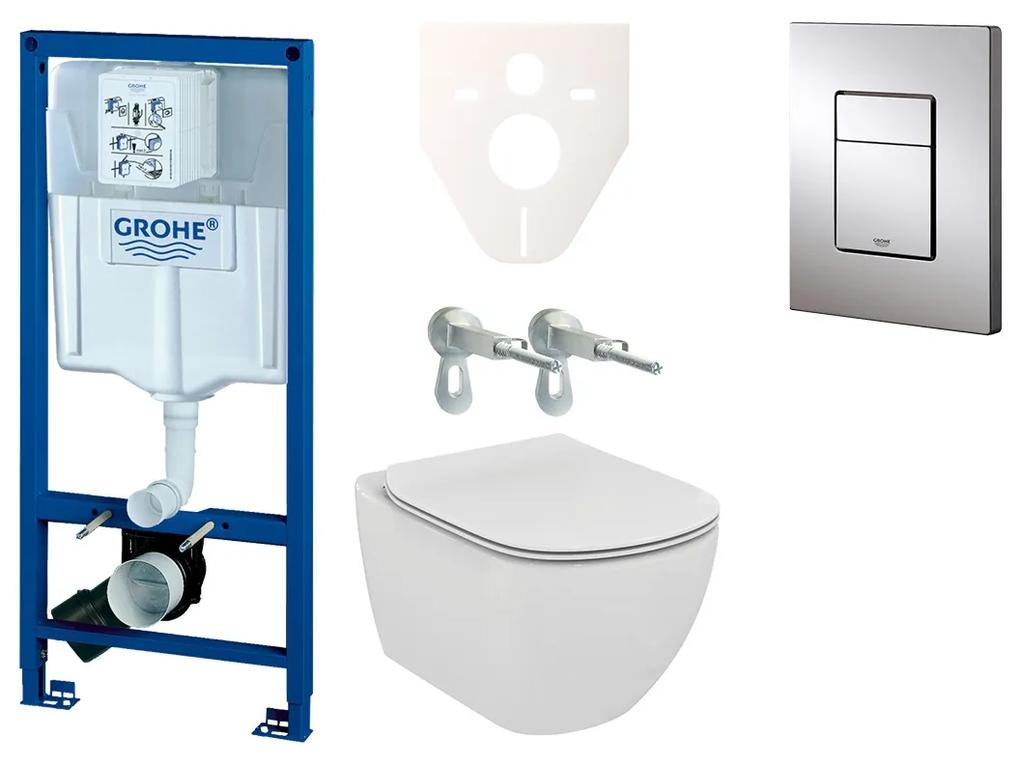 Cenově zvýhodněný závěsný WC set Grohe do lehkých stěn / předstěnová montáž+ WC Ideal Standard Tesi 38528SET-KE