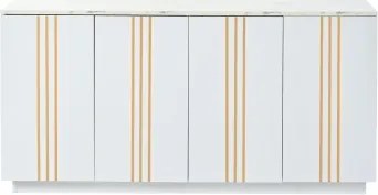 Aosom Obývací pokoj - komoda se 4 dveřmi, elegantní zlaté ozdobné lišty, volně stojící, 35x140x70 cm, Bílá
