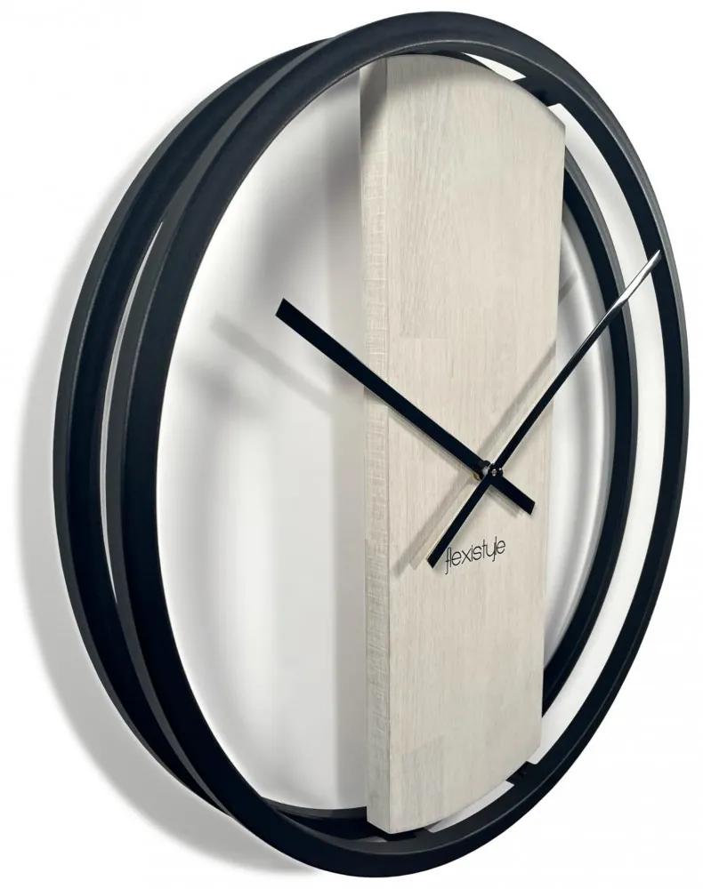 Černobílé nástěnné hodiny dřevo a kov
