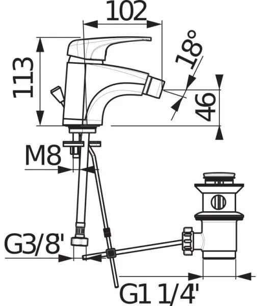 JIKA H3411U10041111 - Bidetová baterie + výpusť bez přepadu DEEP 11,3 cm chrom