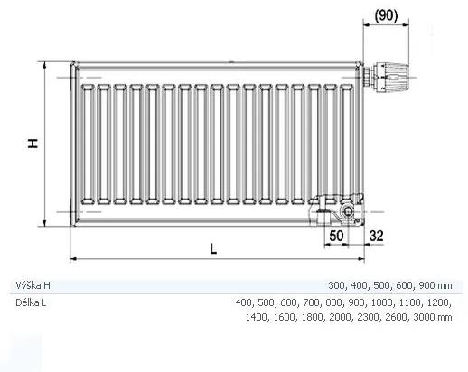Korado RADIK deskový radiátor typ VK 33 500 / 500, 33050050-60-0010