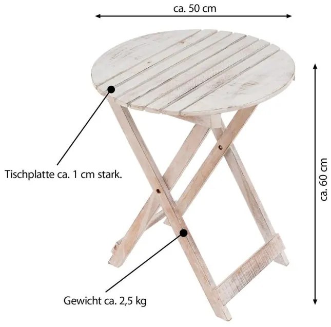 Skládací kulatý zahradní stůl Divero, 50 cm, přírodní dřevo
