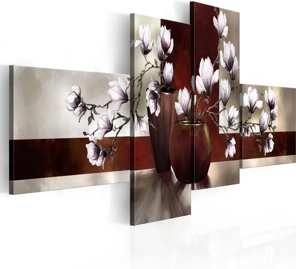 Obraz na plátně Bimago - Magnolias in a vase 100x45 cm
