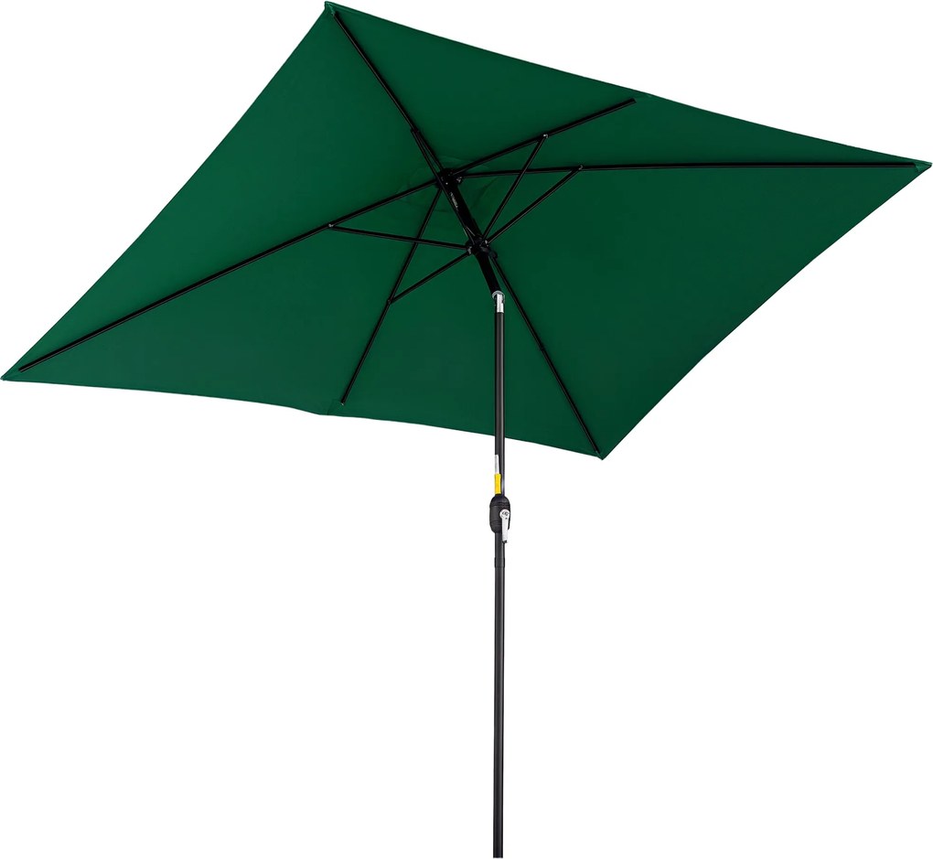 Outsunny Hliníkový Slunečník 195x295x253 cm Obdélníkový Zahradní Slunečník s Kličkou a Odnímatelným Sloupem pro Terasu, Bazén, Patio, Venku Zelený | A