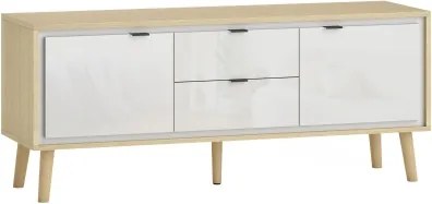 HOMCOM TV skříň, TV nábytek pro až 55 palců, 2 lesklé dveře, 2 tiché zásuvky, 120 x 35 x 50 cm, bílé