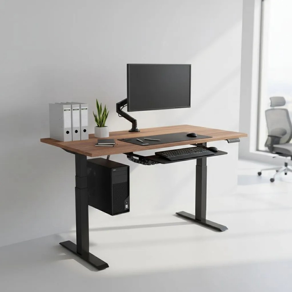 Výškově nastavitelný stůl OfficeTech C, 120 x 80 cm, černá podnož, dub silverjack