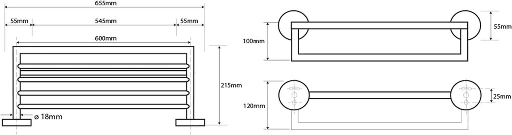 Sapho Sapho, X-ROUND polička na ručníky s hrazdou 650x215x110mm, chrom, XR419