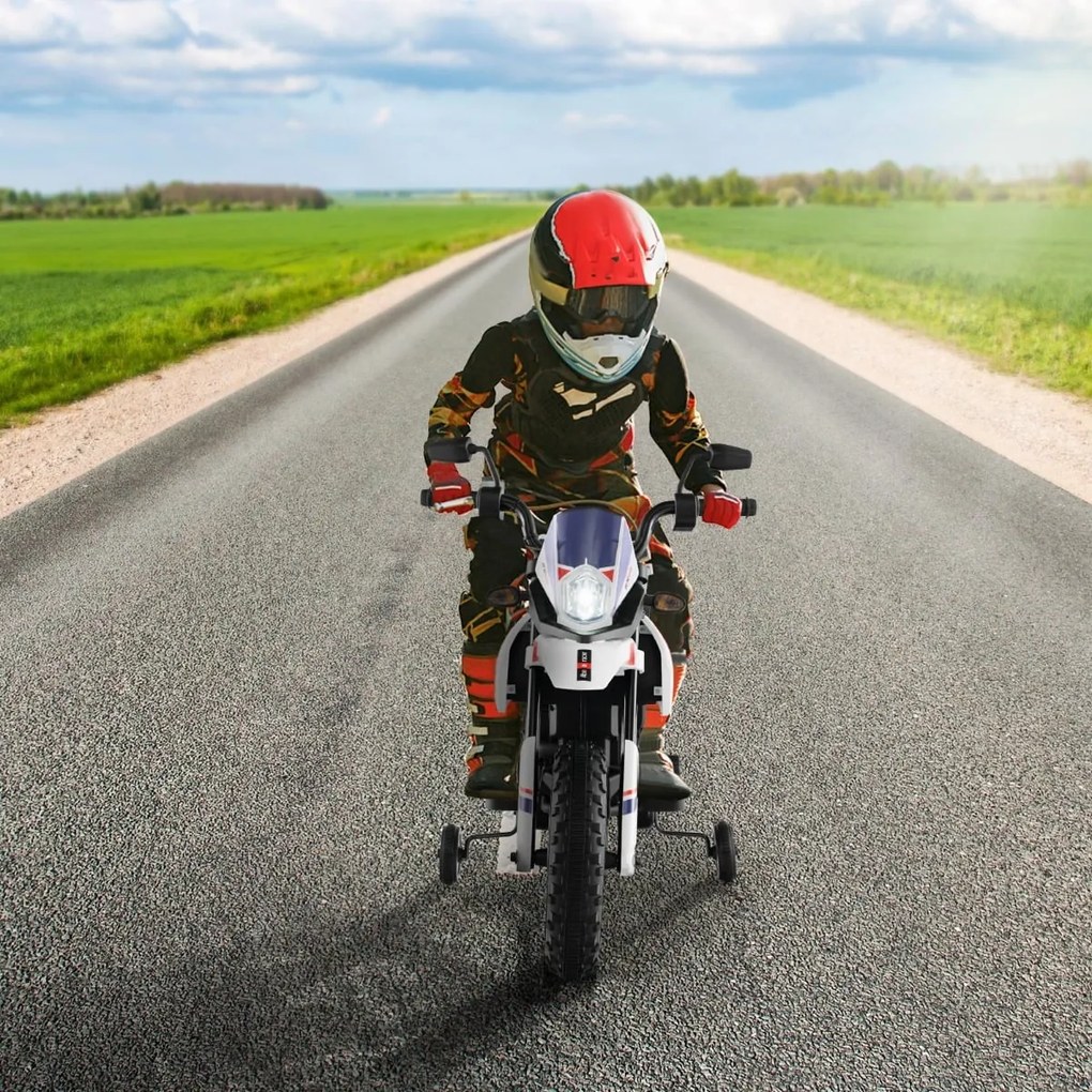 Costway Elektrická dětská motorka Aprilia s tréninkovými koly a hudbou a – bílý