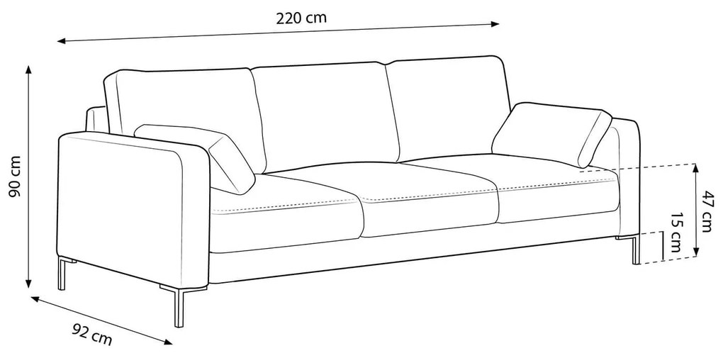 Třímístná pohovka jade 220 cm samet červená MUZZA