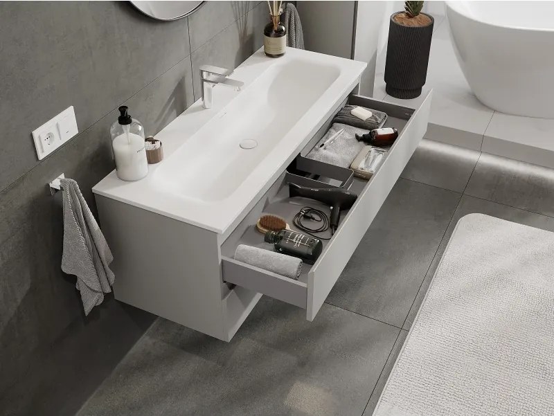 Mexen Orio, koupelnová skříňka 120 cm s umyvadlem Vela, 2 zásuvky, šedá matná/bílá matná, 91A10-12047-2-BFF62-W23M01