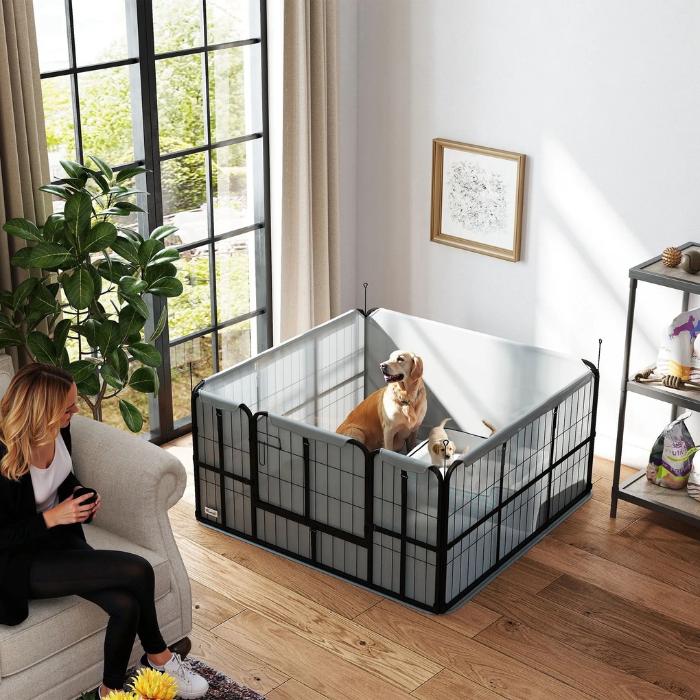 PawHut Cvičební Box pro Štěňata, Box se Zámkem, Oxford 600D Tkanina, Pratelná Podložka, Ohrádka pro Psy, Ocel, 122 x 60 cm, Černá
