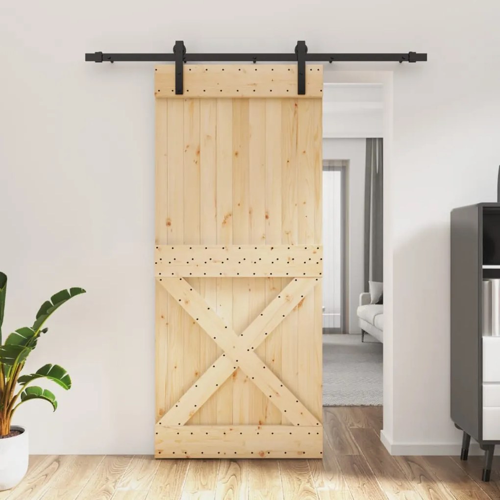 Posuvné Dveře S Kováním 90 X 210 Cm Masivní Borové Dřevo