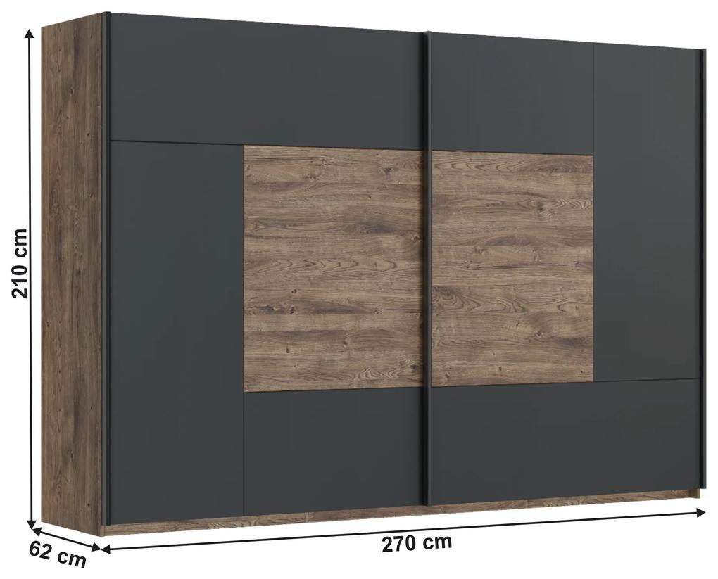 Šatní skříň s posuvnými dveřmi, dub ribeck/grafit tmavý, ARMENY 8XX3AT02