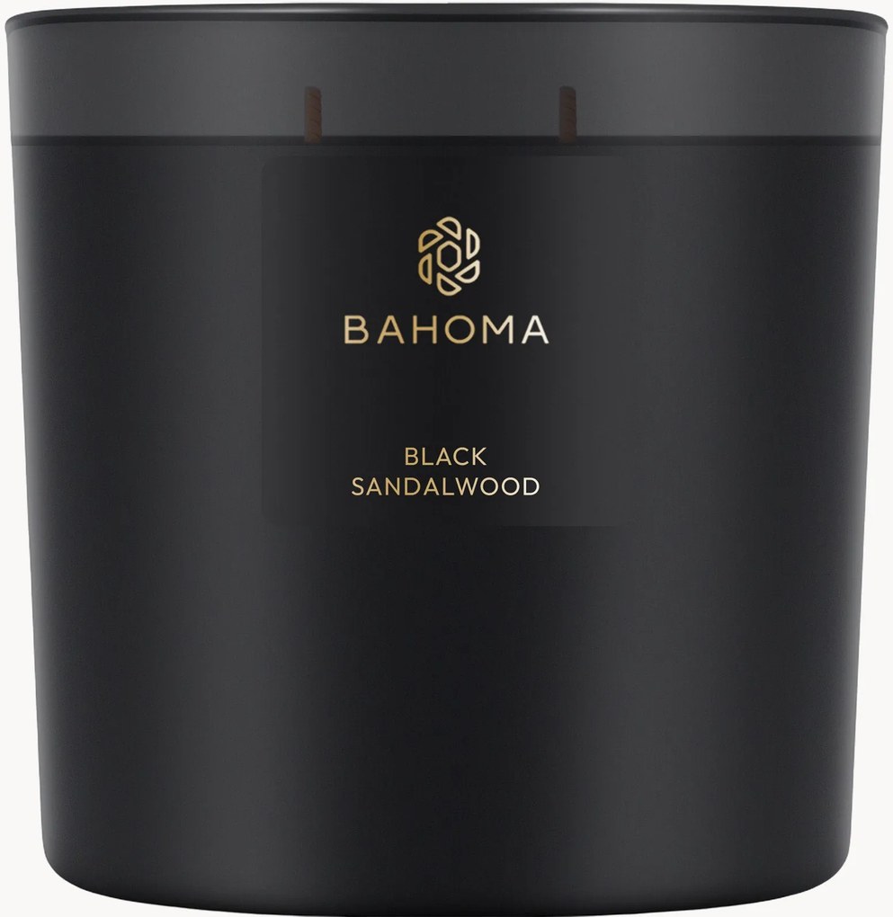 Ručně vyrobená vonná svíčka se třemi knoty Black Sandalwood (nektarinka, narcis a santalové dřevo)