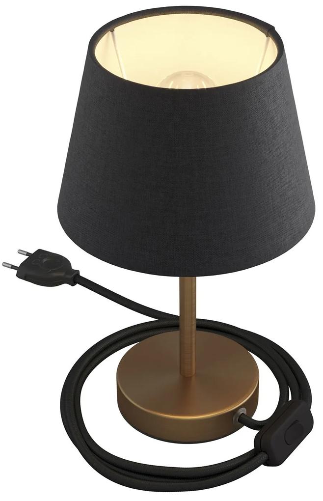 creative cables Alzaluce se stínidlem Impero, kovová stolní lampa se zástrčkou, kabelem a vypínačem Velikost: 20 cm, Barva: Matný chrom-šedá juta