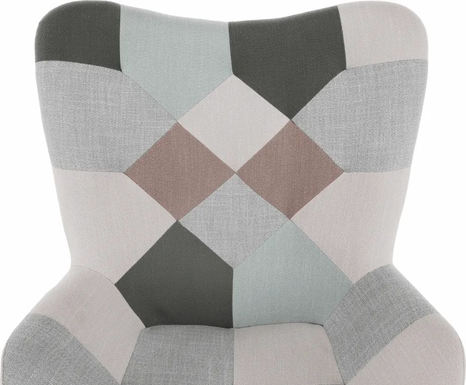 Houpací křeslo, zelená-bílá patchwork/bílá/buk, GERON