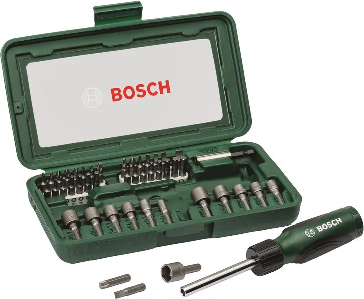 Bosch 46dílná sada bitů a nástčných klíčů se šroubovákem 2607019504