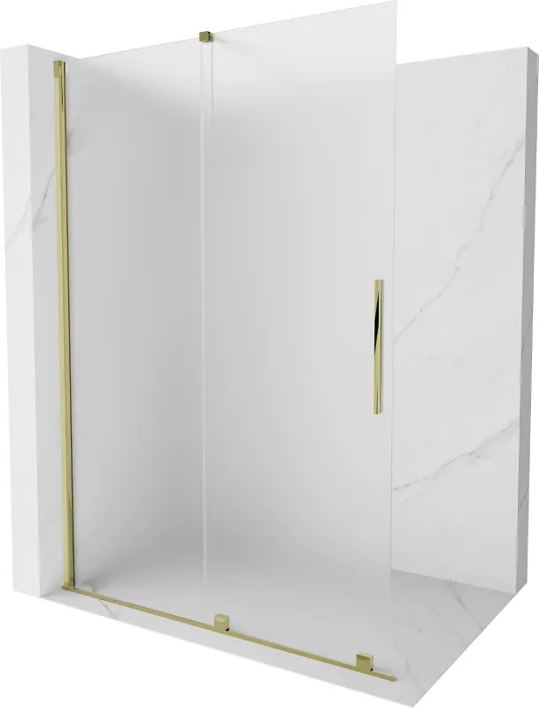 Mexen Velar, sprchová zástěna s posuvnými dveřmi Walk-in 150 x 200 cm, 8mm sklo námraza, zlatá lesklá, 871-150-000-33-50