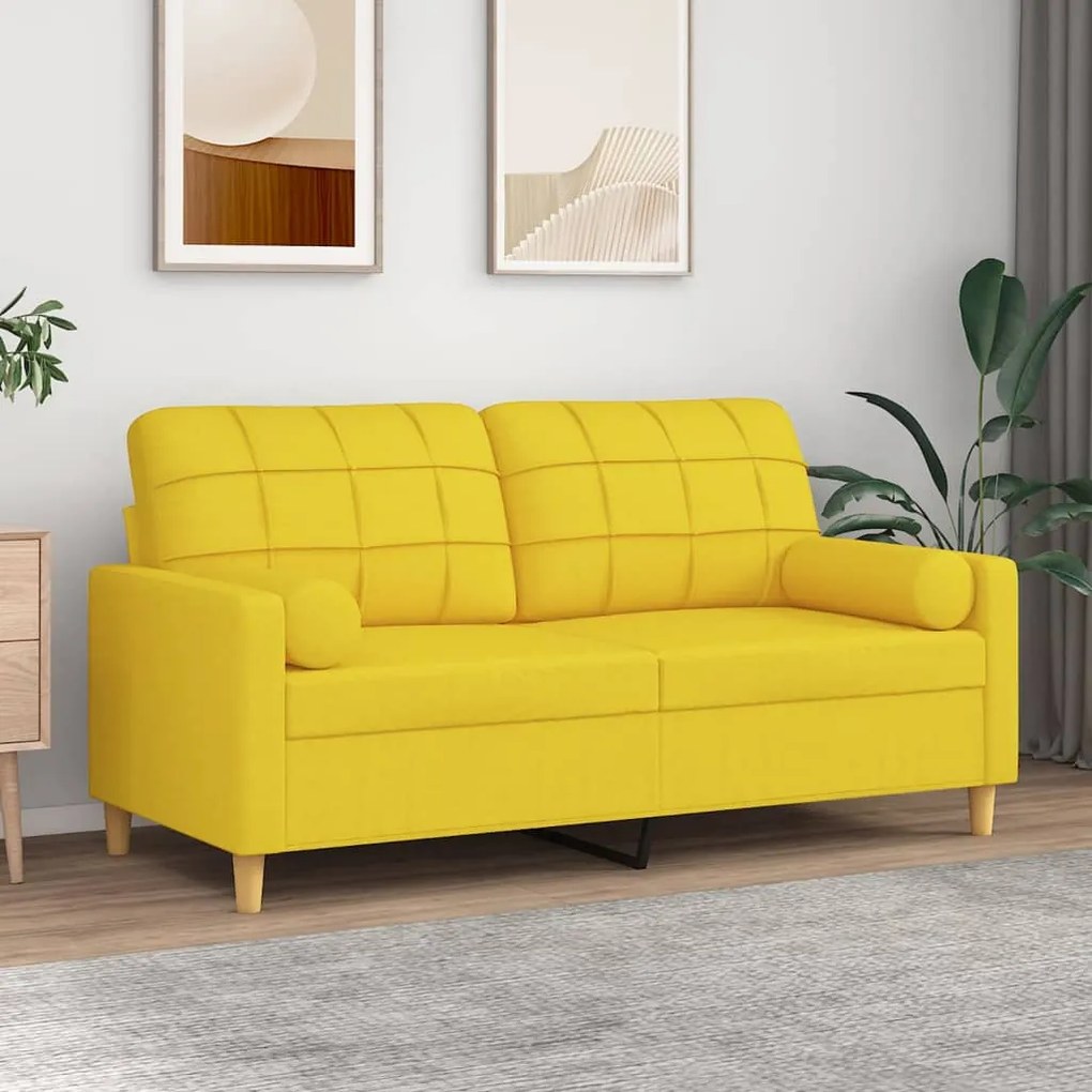 2místná pohovka s polštáři světle žlutá 140 cm textil 3200787