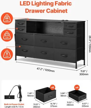 Komoda s 10 zásuvkami VEVOR – 1200 × 300 × 720 mm
