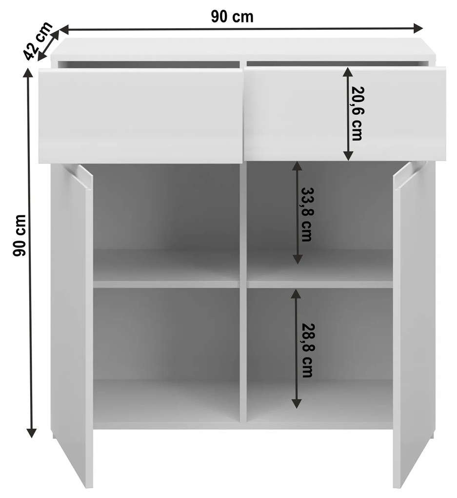 Komoda 2D2S, bílá/bílý extra vysoký lesk HG, JOLK