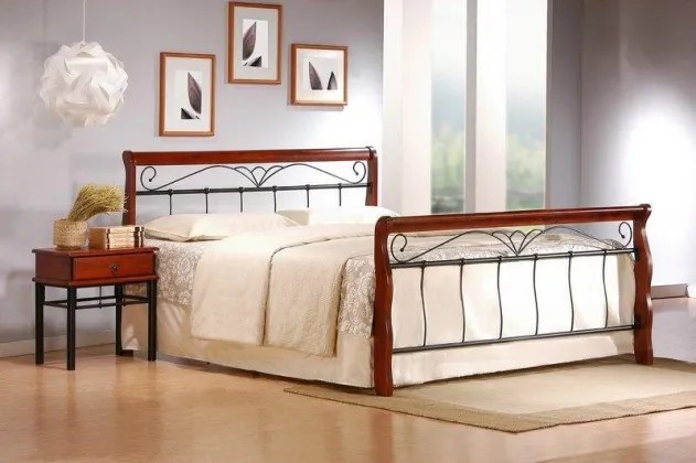 Kovová postel Verona 180x200, třešeň, černá,vč.roštu,bez matrace