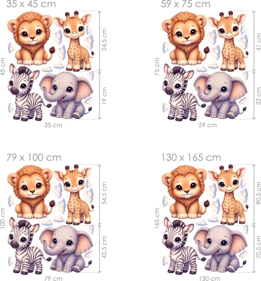 Styl Disney safari zvířátka dětské samolepky na zeď arch 59 x 75 cm